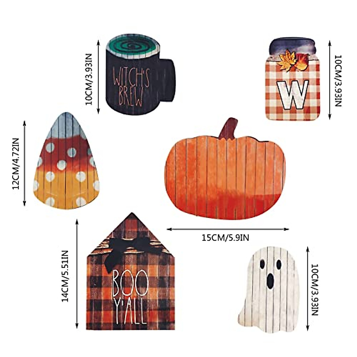 6 Pcs Halloween Tiered Tray Decorations,Halloween Signs for Halloween Home and Office Decor,Halloween Tray Decor with Witch Hat,Ghost,Bat,Tombstone,Pumpkin (6)