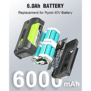 COOMYXIN 6.0Ah 40V Battery Replacement for Ryobi 40V Battery OP4040 OP4026 OP4030 OP4050 OP4060A，Compatible with Ryobi 40-Volt Battery Power Tools and Charger