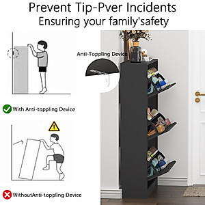 Wodeer Shoe Cabinet with 3 Flip Drawers,Wood Entryway Shoe Storage Cabinet,Freestanding Shoe Rack Storage Organizer for Entryway, Hallway, Black,9.33" D x 31.5" W x 47.2" H