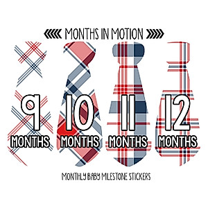Months In Motion Monthly Baby Tie Stickers - Boy Month Milestone Necktie Sticker - Onesie Month Sticker - Infant Photo Prop for First Year - Shower Gift - Newborn Keepsakes