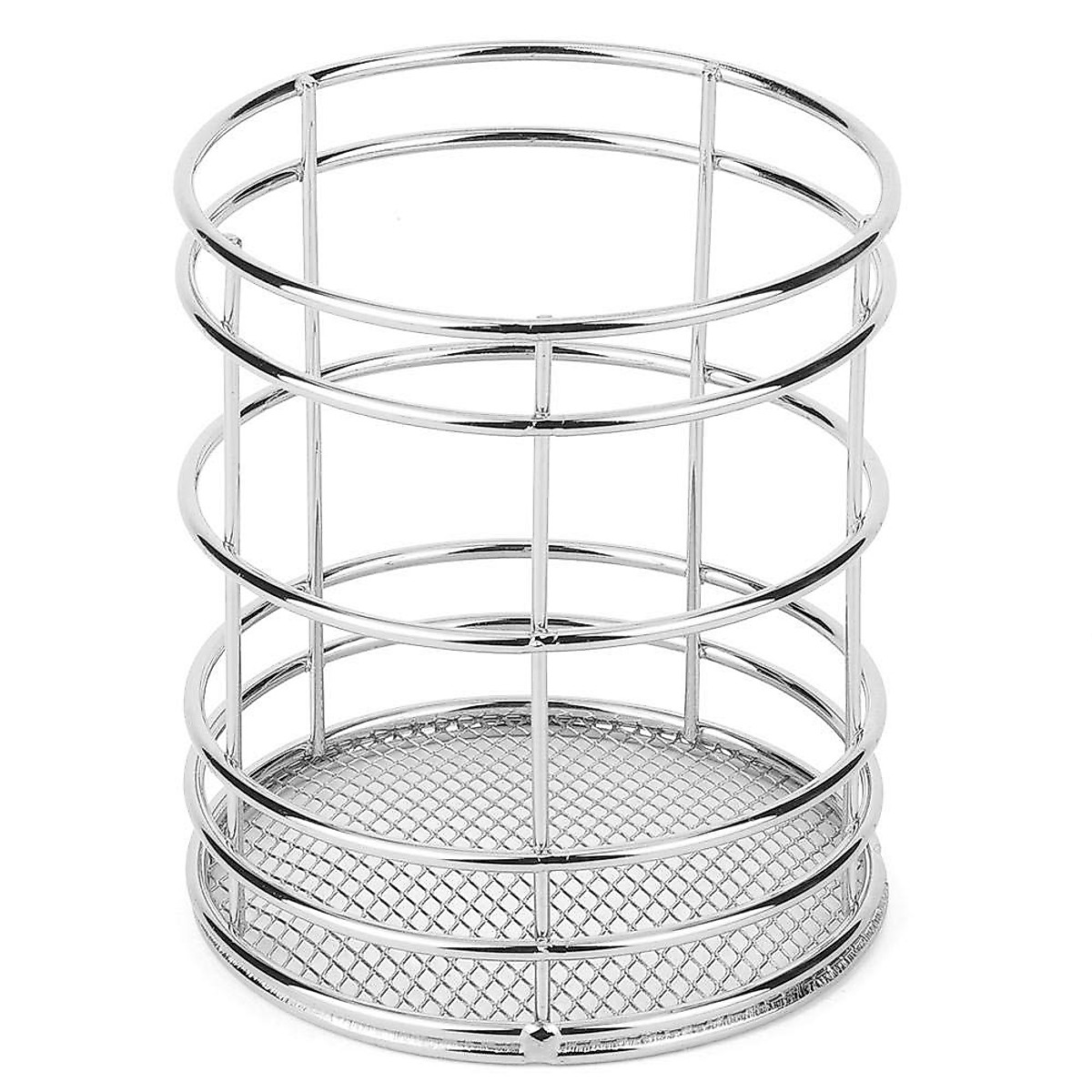 AUNMAS Desktop Pencil Holder, Stainless Steel Hollow Round Makeup Cup Basket Chopsticks Storage Stand Knife Forks Holder Organizer Container, Multifunctional Household Tool, Sliver