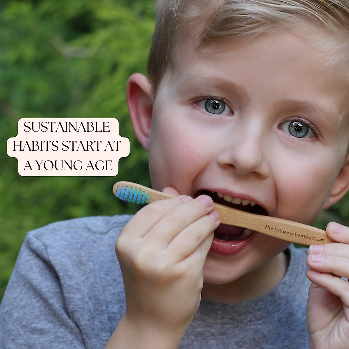 The future is bamboo Super Hero Kids Toothbrush - Made from Sustainable Bamboo for a Natural & Eco-Friendly Feel, Soft Wave Bristles, Biodegradable Wooden Handle | (Pack of 4, Super Hero)