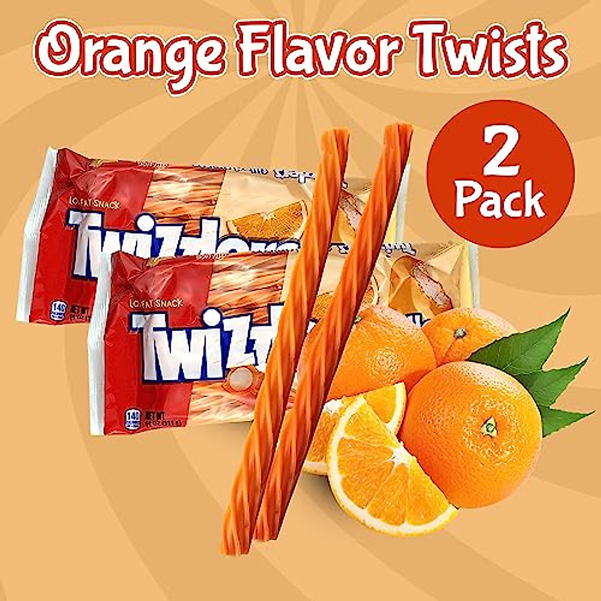 Twizzlers Cream Filled Licorice Candy Twists Full Size 2 Pack - Orange Pop Creamsicle Flavored Sticks Soft and Chewy Sweet Candy for Kids and Adults