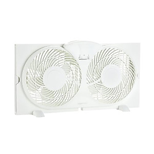 Amazon Basics Window Fan with Manual Controls, Twin 9 Inch Blades, White