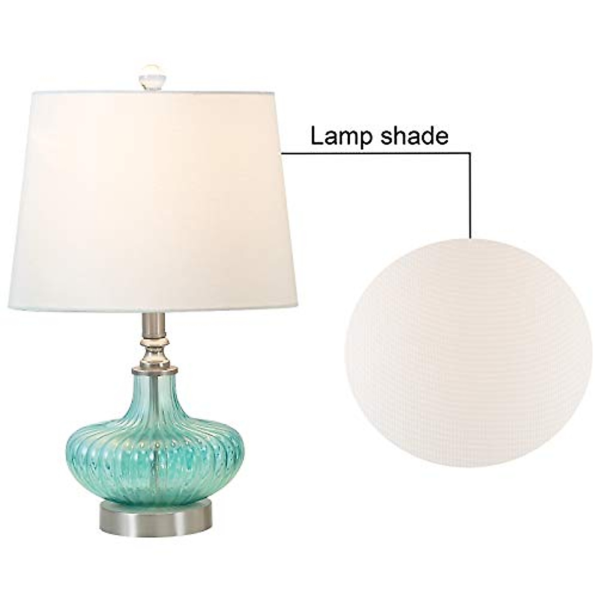 Maxax Glass Table Lamps Set of 2, Blue Bedside Desk Lamps with White Drum Shade for Living Room/Family/Bedroom/Nightstand