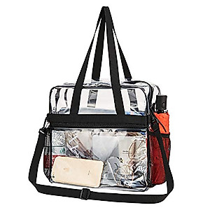 USPECLARE Clear Bag, Clear Tote Bag Stadium Approved, Stadium Security Travel & Gym Clear Bag for Work, Sports Games, Concerts and Women Men 12 x 12 x 6 inch (Black)