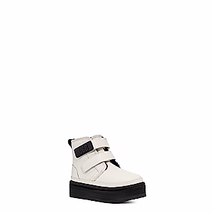 UGG Unisex-Child Neumel Platform Leather Boot, White, 2 Little Kid