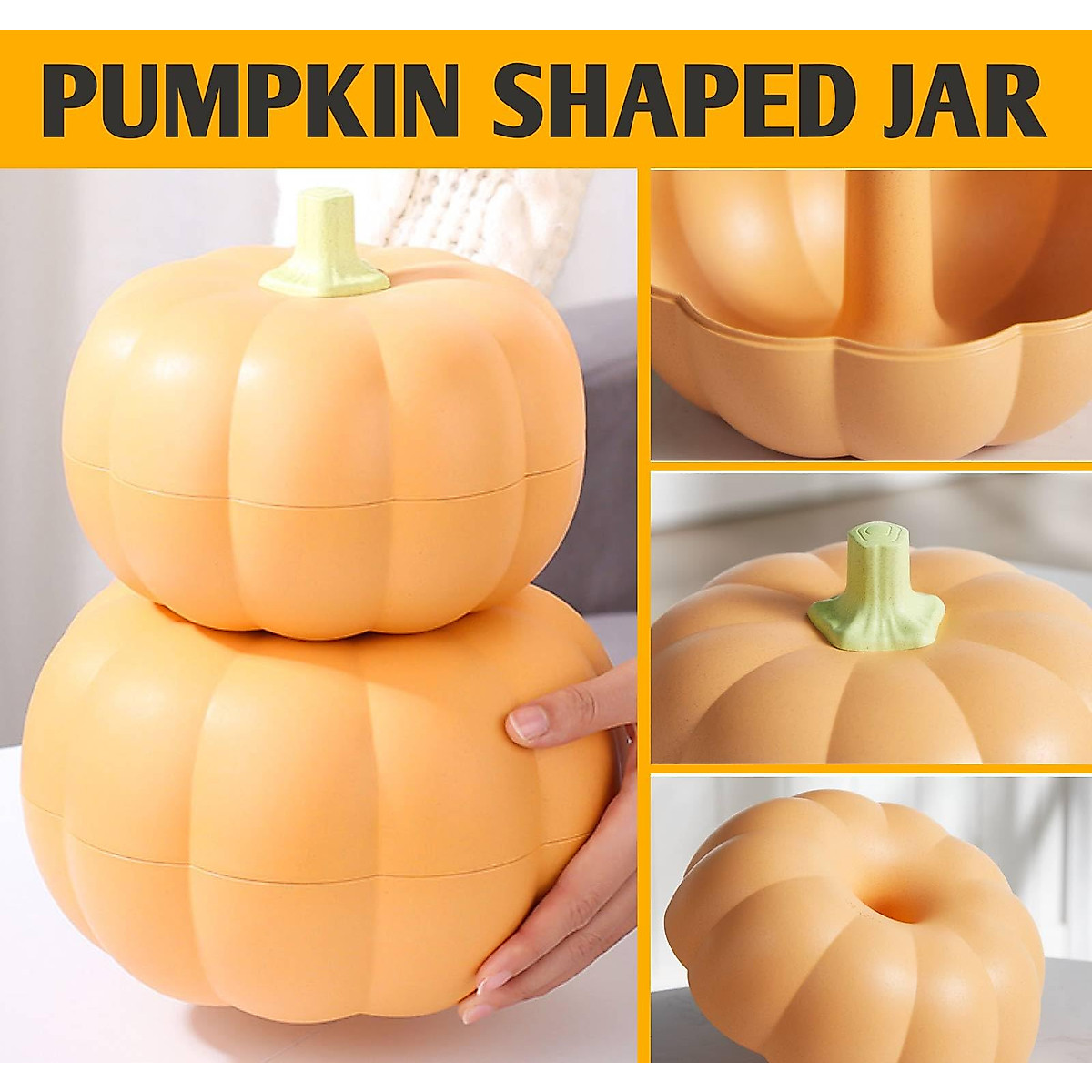 Large and Small Candy Jar Set, Plastic Pumpkin Jar with Cover Thanksgiving Decor Pumpkin Candy Dish with Lid Pumpkin Candy Bowl Fall Decorative Vintage Food Snacks Storage Container for Sugar Cookie