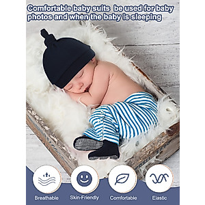 Baby Hats Newborn Knot Beanie No Scratch Mitten Non-Slip Sock for Boys and Girls (White, Gray, Black, Blue, Navy Blue,5 Sets)