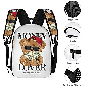 Niapessel Kids Backpack for School, Money Lover Slogan with Bear Pattern Students Bookbags School Bags Girls Boys