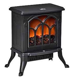 HOMCOM 17" Freestanding Electric Fireplace Stove, Fire Place Heater with Realistic Logs and Flame Effect, Adjustable Temperature, and Overheat Protection, 750W/1500W, Black