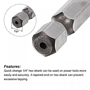 uxcell Combination Drill and Tap Bit Set, M6 M8 M10 Titanium Coated High Speed Steel 4341 Spiral Flute Drilling Tapping Tool 1/4" Hex Shank 3pcs
