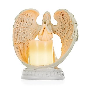 Angel Statue Tea Light Holder - Blessing Angel Figurine Candle Holder for Garden Home Altar Shelf Decor Favors Sympathy Gift Memorial Tribute Remembrance Funeral Decoration