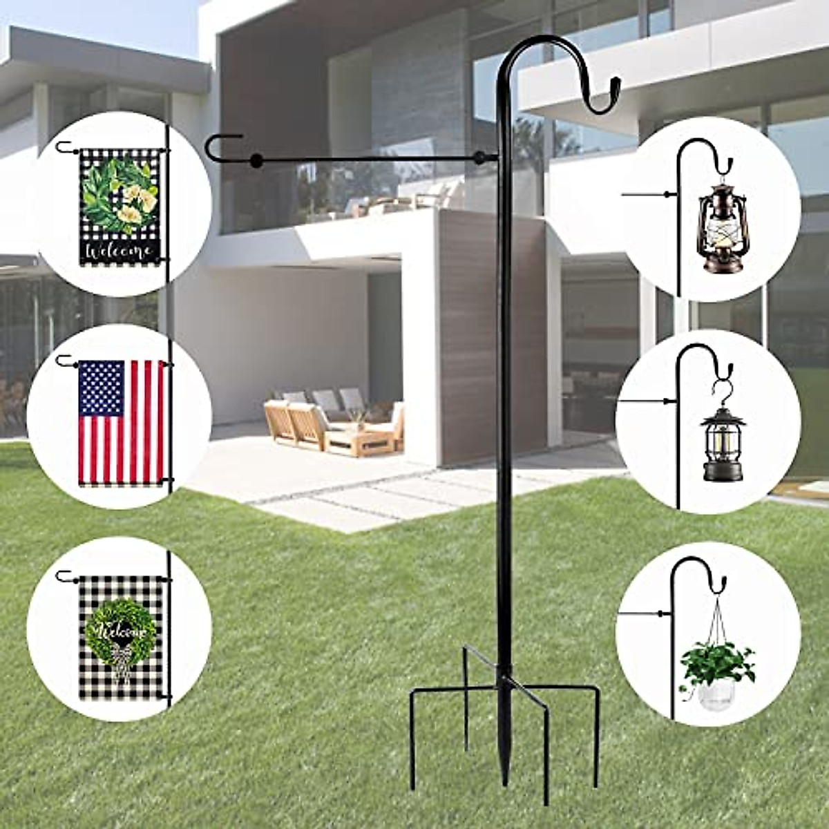 Garden Flag Holder Stand and Shepherds Hooks, 48 Inch Height with 1/2 Inch Thick Metal Garden Flag Pole-Outdoor Lawn Yard Flag Holder Stake for Small Flag 12x18, Solar Lights-Mini Flag Holder (1)