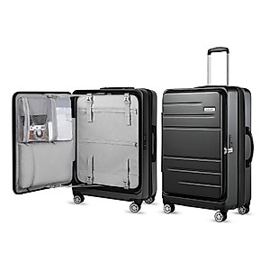 LUGGEX 26 Inch Luggage with Spinner Wheels, Expandable PC Hard Shell Checked Suitcase with Front Opening, Lightweight (Black, 26 Inch)