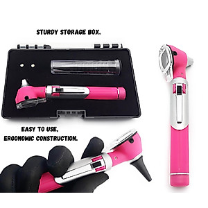 MEDCASE Radiance Otoscope - Ear Scope with LED Light and Speculum for Ear Examination and Diagnosis - Ideal for Professional use - Lifetime Warranty - Pink