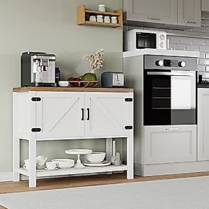 HOSTACK Console Table Sofa Table with 2 Cabinets, Narrow Entryway Table with Storage Shelf, Farmhouse Entry Sofa Tables Buffet Sideboard for Kitchen, Entry Way, Foyer, Dining Room, White/Rustic Brown