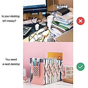 Simplesun Expandable Bookends, Metal Adjustable Book Ends for Heavy Books, Book Shelf Organizer Holder for Desk, Office Home School Kid Student Book Stroage (Pink)