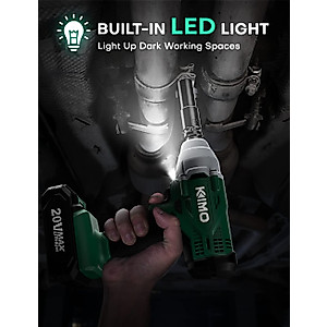 KIMO 20V Cordless Impact Wrench 1/2 inch, 2832In-Lbs & High Torque 3400 IPM, Impact Gun w/Battery ＆ Charger, 7 Pcs Impact Driver Sockets, Electric Impact Drill Set w/Variable Speed for Car Tires