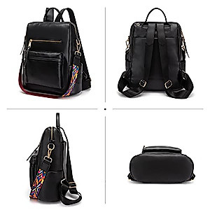 PINCNEL Backpack Purse for Women PU Leather Backpack Travel Bag Ladies Shoulder Bag Fashion Satchel, with Wallet(Black)