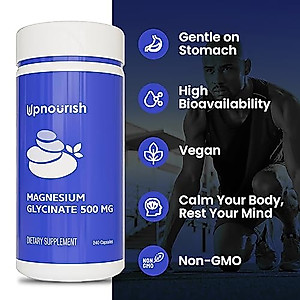 UpNourish Magnesium Glycinate Chelate 500mg Capsules - Highly Absorbable Chelated Magnesium - Pure Magnesium Supplement for Sleep & Calm Support, Nervous, Muscle & Bone Health