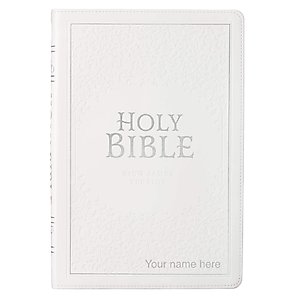 Personalized KJV Holy Bible, Thinline Large Print Faux Leather Red Letter - Thumb Index & Ribbon Marker, King James Version, White, Baptism, Graduations, wedding, confirmation king james version,