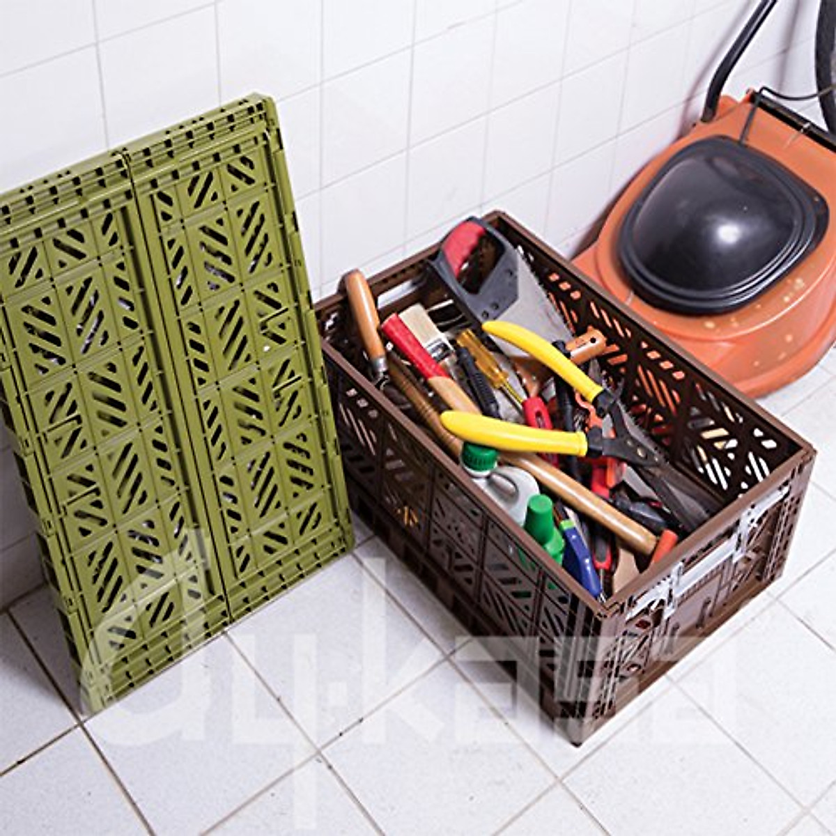 AYKASA Collapsible Storage Bin Container Basket Tote, Folding Basket Crate Container : Storage, Kitchen, Houseware Utility Basket Tote Crate Mini-Box (Dark Green)