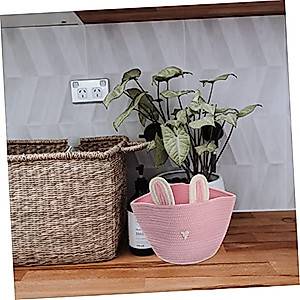Cabilock Boho Decor Rope Rabbit Basket Snacks for Pink Cotton Rope Household Bohemian Decor