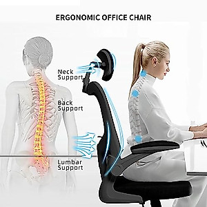 SenceHome Office Chairs, Ergonomic Office Chair, High Back Desk Chair with Adjustable Headrests, Lumbar Support and Flip-up Armrests, Breathable Mesh Computer Chair for Home Office (Black)