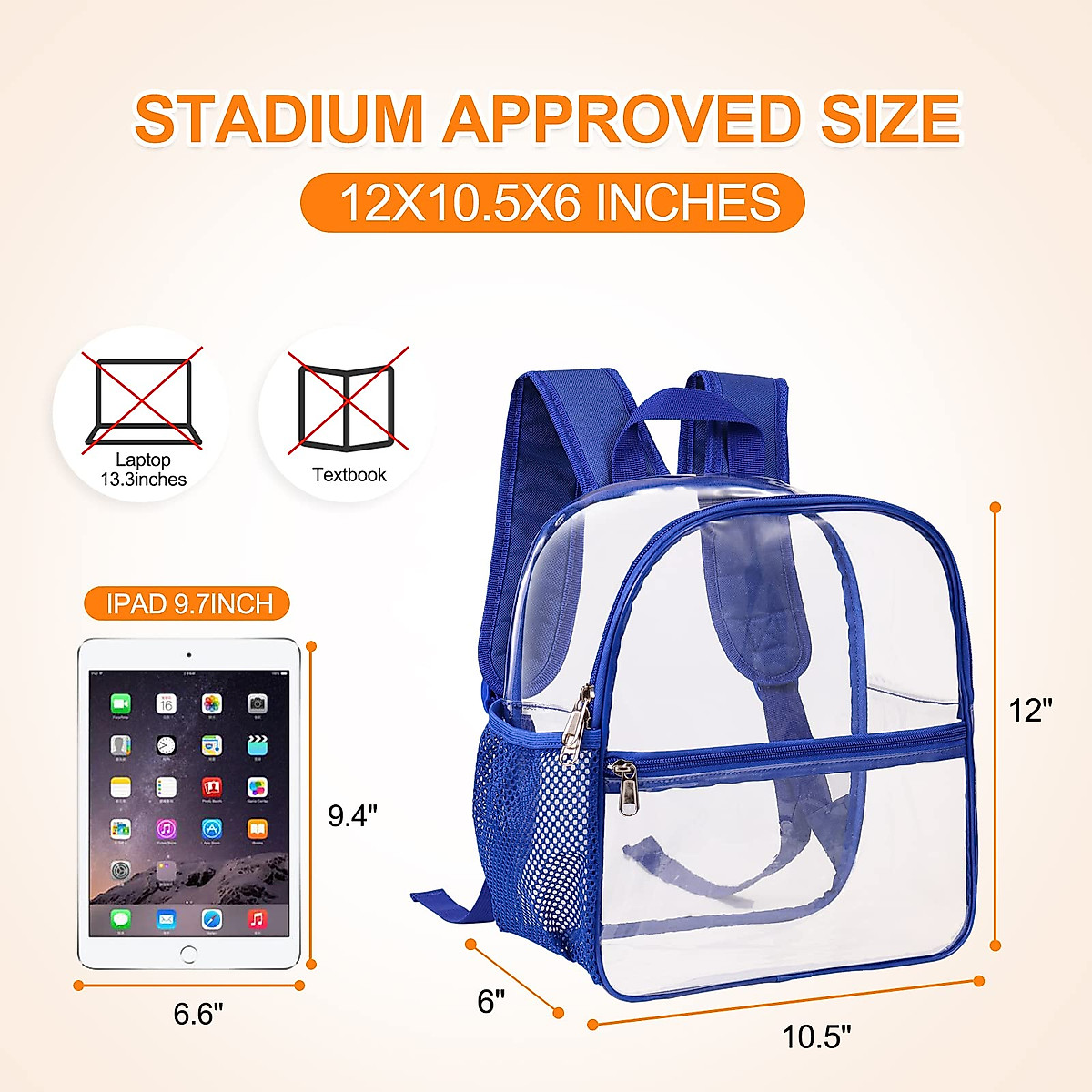USPECLARE Clear Backpack for Stadium Approved 12×6×12, Water proof Clear Bag for Stadium Events and Concert Work Sport Event