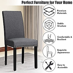 Giantex Upholstered Dining Chairs Set of 2, Fabric Side Chairs with Wood Legs, Soft Padded Seat, Nailhead Trim, Armless Parsons Dining Chair, Ideal for Dining Room, Kitchen, Living Room, Dark Grey