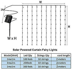 Christmas Lights,3X3M Solar Led String Light, Outdoor Fairy Curtain Lights, Garland Window Christmas Decoration, for Home Garden Party Solar Lamp