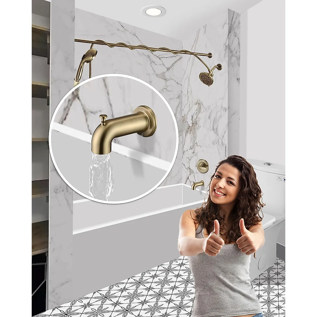 LOCALAND Slip-On Extra Long Tub Spout with Diverter, 1/2 Inch Slip Fit Connection,Brushed Gold