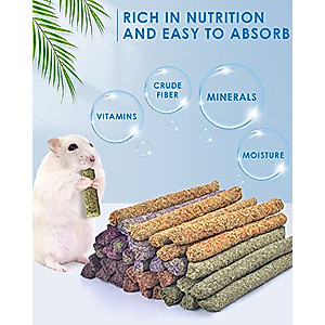 Bissap 36PCS Bunny Chew Sticks, Mixed Natural Timothy Hay Carrot Purple Potato Flowers Rabbit Treats for Bunny Chinchilla Guinea Pig Hamster and Other Small Animals Molar Snack Toy