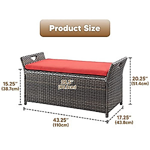 TMEE Patio Storage Bench,Outdoor Wicker Deck Box,PE Rattan Patio Furniture with All-Weather Cushion