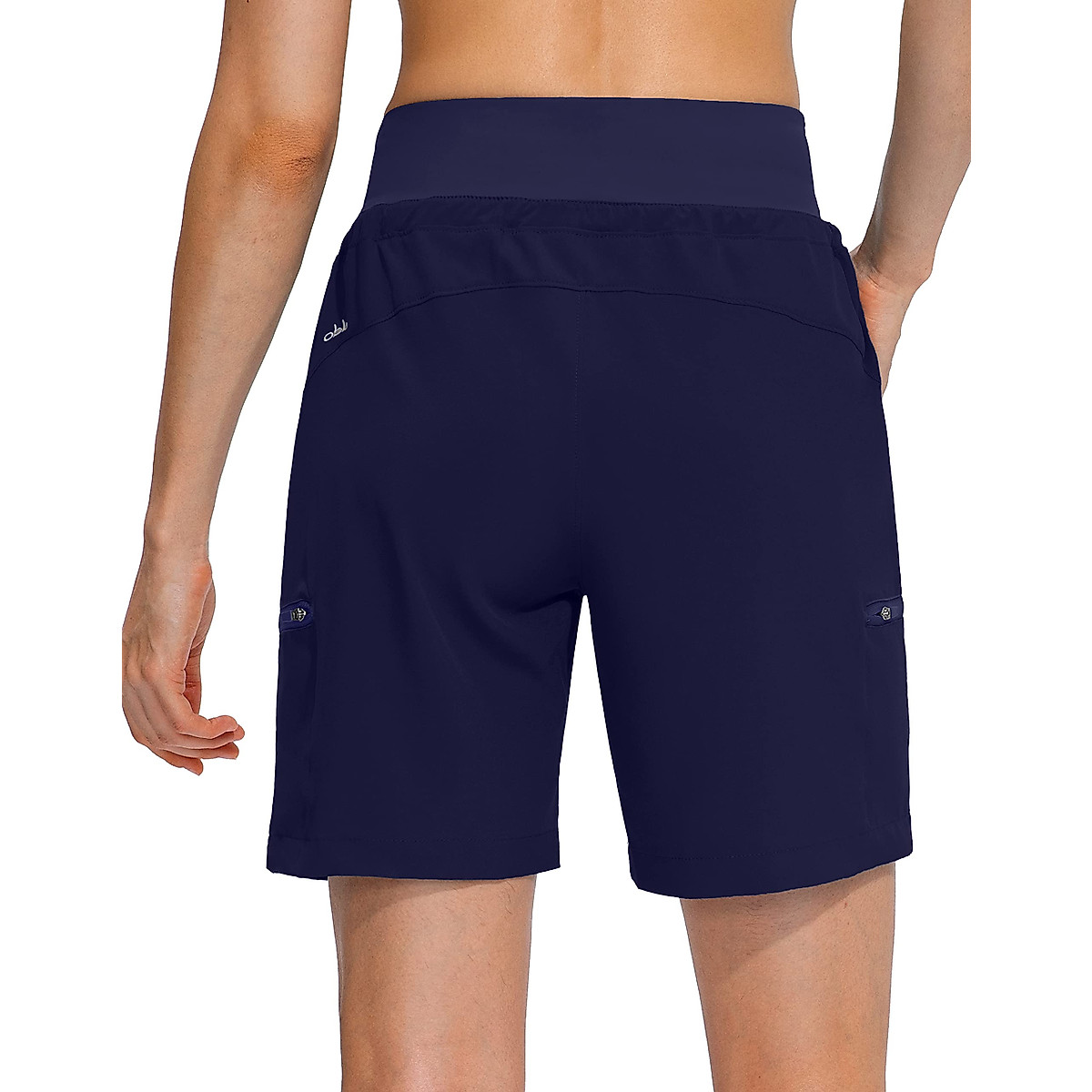Obla Women's Hiking Cargo Shorts Zipper Pockets Soft High Waisted Quick Dry 7 Inch Long Shorts for Women Golf Athletic Summer (Navy_XL)