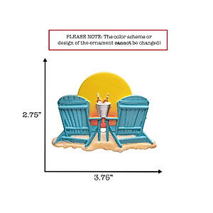 UniqXmas Personalized Beach Chair Couple Christmas Ornament 2023 | Summer Vacation Sunset & Sand Decoration for Xmas Tree | Customized Unique Honeymoon Retirement Keepsake Gift - Custom Name & Year