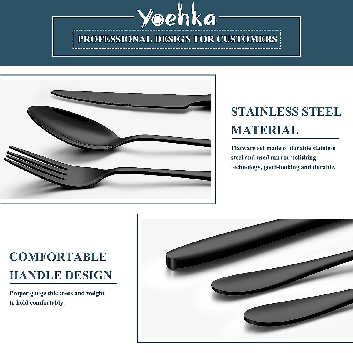 Black Silverware Set, 20 Pieces Stainless Steel Flatware Set Service for 4, Mirror Polished Cutlery Set for Home Kitchen, Premium Tableware Utensil Set, Include Knife Spoon and Fork, Dishwasher Safe