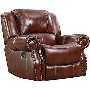 Hanover Aspen Rocker Recliner Chair, 100% Genuine Leather Deep-Seating Rocker for Living Room, Family Room, Den, or Man Cave, Space Saving Cushioned Rustic Armchair, Oxblood
