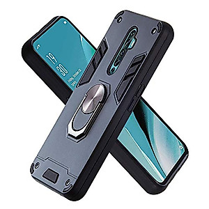 SATURCASE Case for Oppo Reno2 Z / Reno2 F, Armor Hybrid 2 in 1 [PC & Silicone] Dual-Layer Ring Kickstand Bumper Shockproof Protective Cover for Oppo Reno2 Z / Reno2 F (Black)