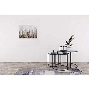 SYGALLERIER Abstract City Canvas Wall Art with Gold Foil - Hand Painted Modern Oil Paintings - Black Grey and White Pictures for Living Room Bedroom Bathroom Decor