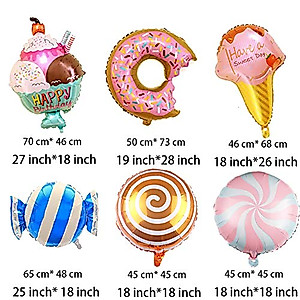 6 Pcs Foil Balloon Kids Cartoon Ice Cream Donut Candy Shaped Foil Mylar Balloons Birthday Party Decoration Cake Shop Inflatable Balloon for Birthday Baby Shower Party Decorations Supplies