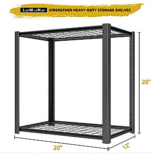 WOZBUD Wire Grid Shelves,Industrial Garage Storage Shelf,Heavy Duty Garage Shelving Unit, 2-Tier Adjustable Metal Shelf,20" H*20" W*12" D,Heavy Duty Shelving for Basement,Storage Room