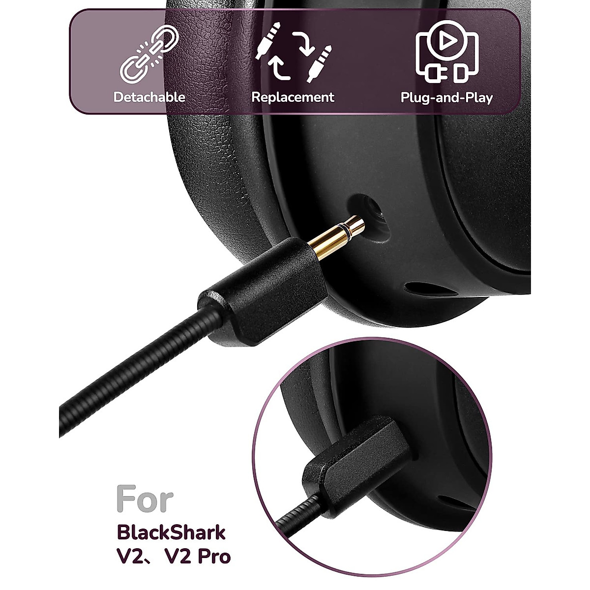 AKKE BlackShark V2 Mic Replacement 3.5mm Jack Detachable Microphone Boom Noise Cancelling Compatible for Razer BlackShark V2,V2 Pro, Gaming Headsets