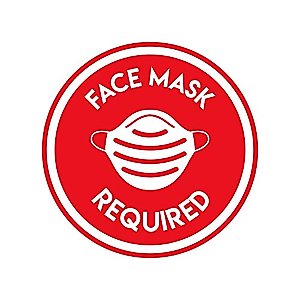 Vinyl Wall Decal Sign with Social Distancing Warning Sticker for Business Offices Stores Storefront Customers 17" x 17" (Red, Face Mask)