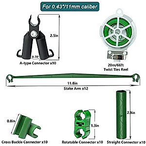 Garden Stakes Connectors 53Pcs Plant Trellis Connector Clips Kit for 0.43in Dia Rods Plant Stakes Connecting Joints for Tomato Cage Garden Trellis Climbing Plant Support Frame(53,11mm)