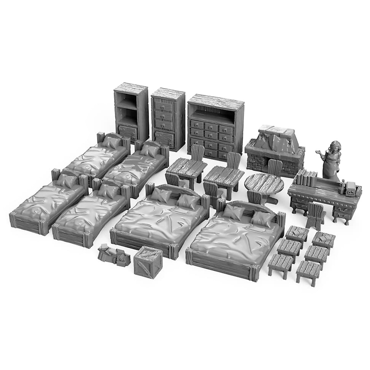3DEGOS Tavern Bedroom Furniture Set DND Terrain 28mm for Dungeons and Dragons, D&D, Pathfinder, Warhammer 40k, RPG, Miniatures, Age of Sigmar, Tabletop, D and D, Dungeons and Dragons Gifts