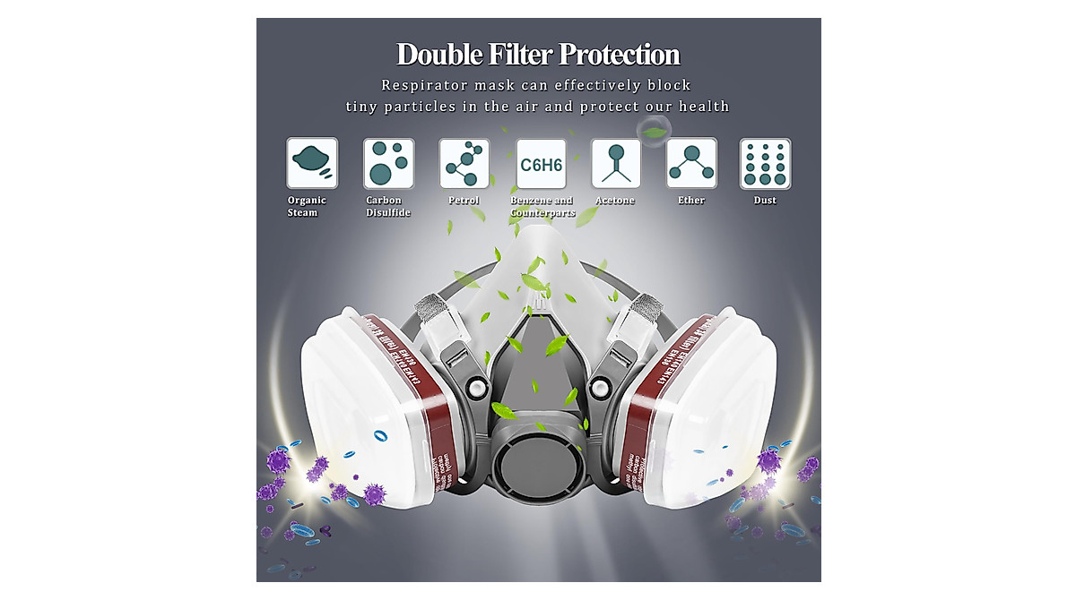Reusable Respirator Mask with Filters & Safety Glasses