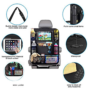 Car Backseat Organizer Kick Mat, Car Seat Back Protectors with Touch Screen Tablet Holder + 9 Storage Pockets Back seat Organizer for Kids