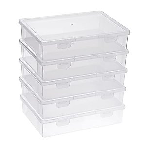 BTSKY Clear Plastic Storage Box with Flap Lid, Multipurpose Craft Organizers and Storage Box Art Supply Storage Organizer Plastic Sewing Box for Beads Pencils Notebooks, 6 Pack Small